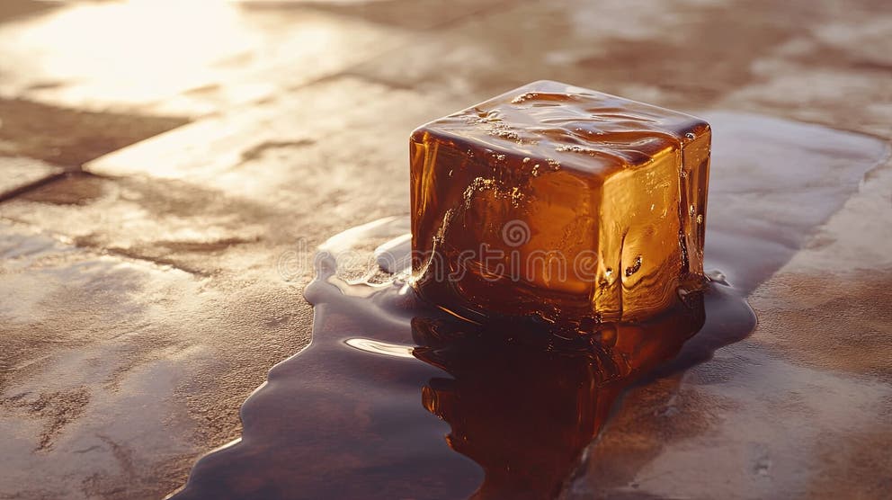 Chilled Cube Melting into Puddle, Temporal Flavor Frame. Stock Photo ...
