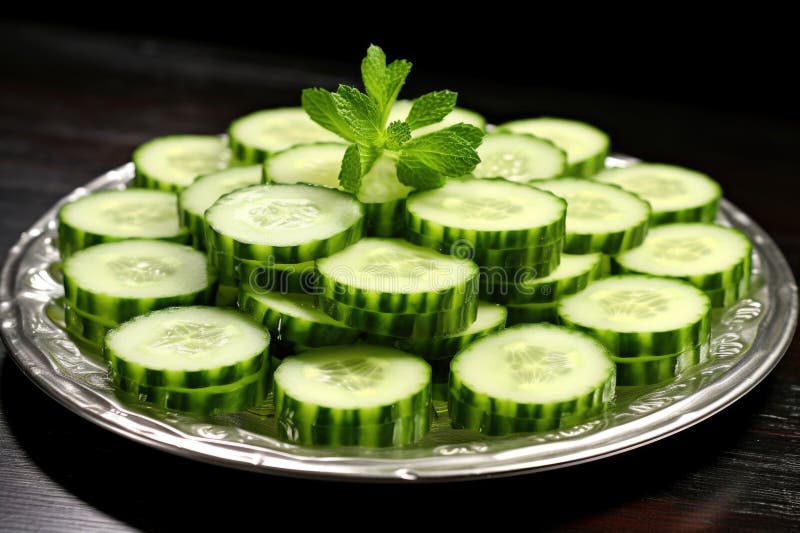 Chilled Cucumber Slices Arranged on a Plate Stock Image - Image of ...