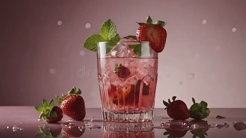 Chilled Dark Pink Lemonade with Bubbles and Strawberries on Pink ...