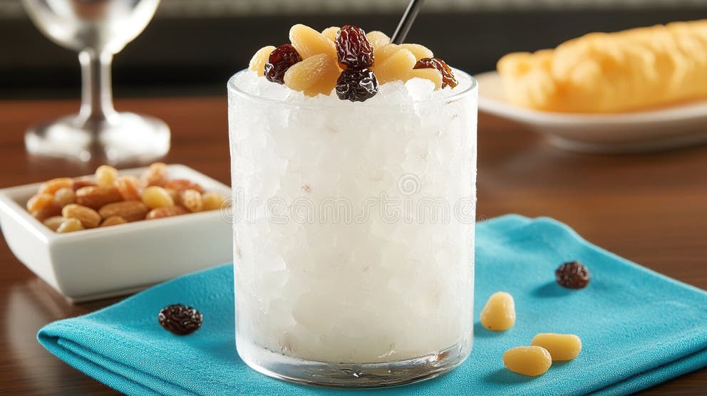 Chilled Drink with Nuts & Raisins, Bar Setting Stock Photo - Image of ...