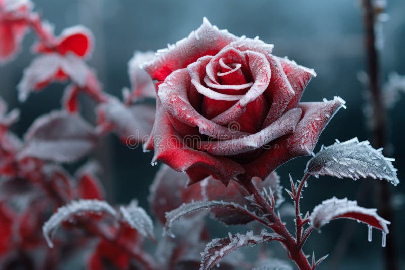 Chilled Frozen Red Rose. Generate Ai Stock Illustration - Illustration ...