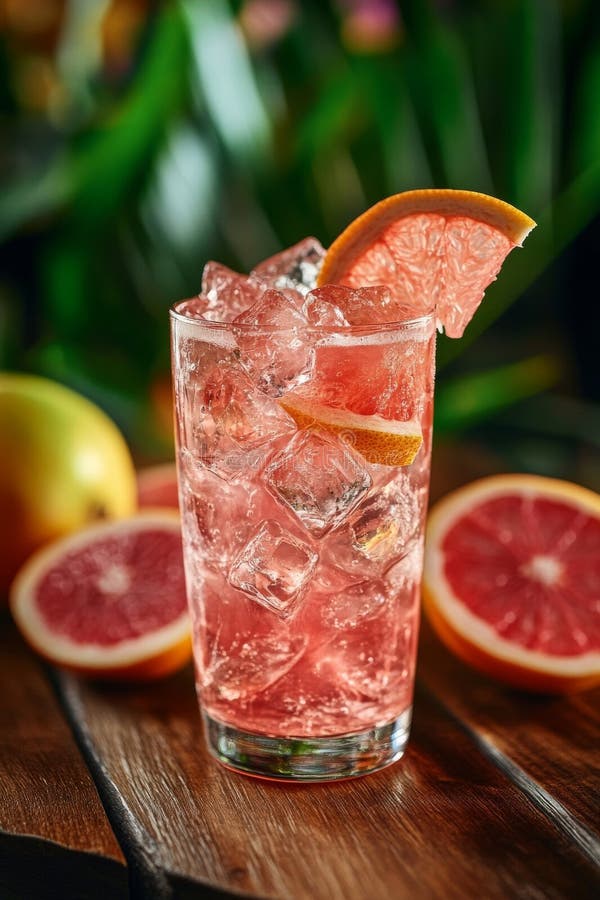 A Chilled Grapefruit Beverage with Ice, a Straw, and Sliced Fruit Stock ...