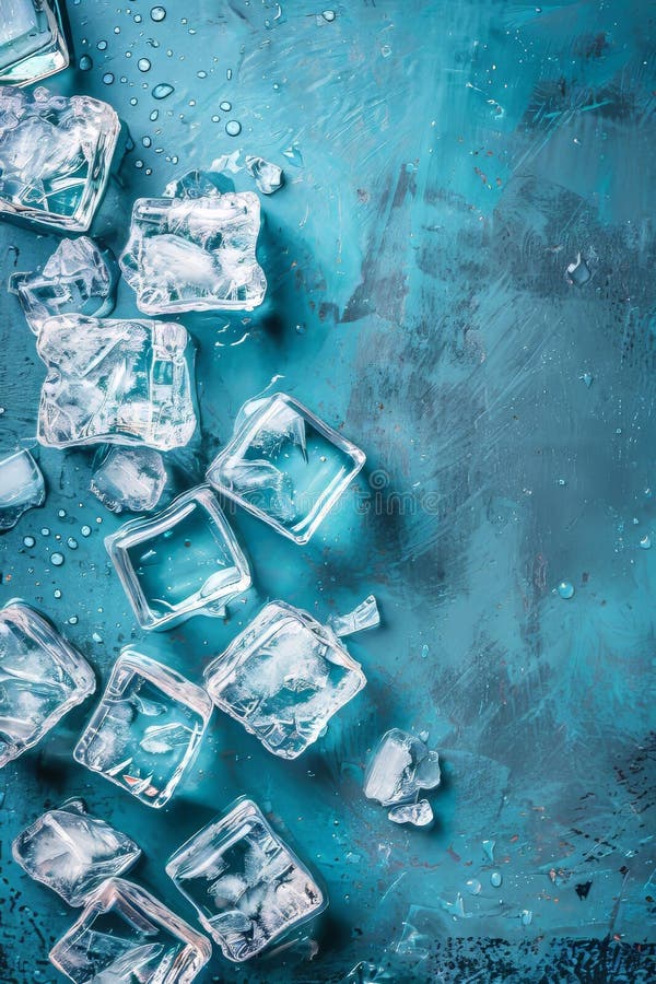 Chilled Ice Cubes with Water Droplets on Blue Background, Toned Image ...