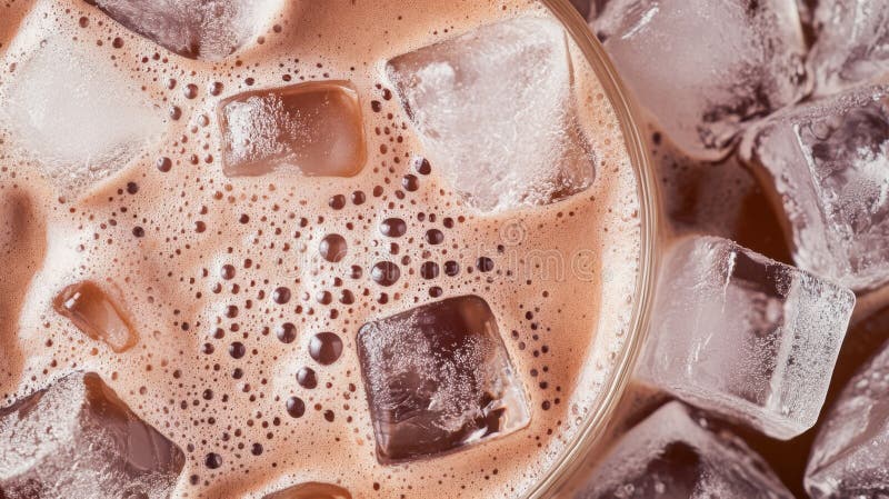 Chilled Iced Coffee with Foam and Ice Cubes Top View Stock Photo ...