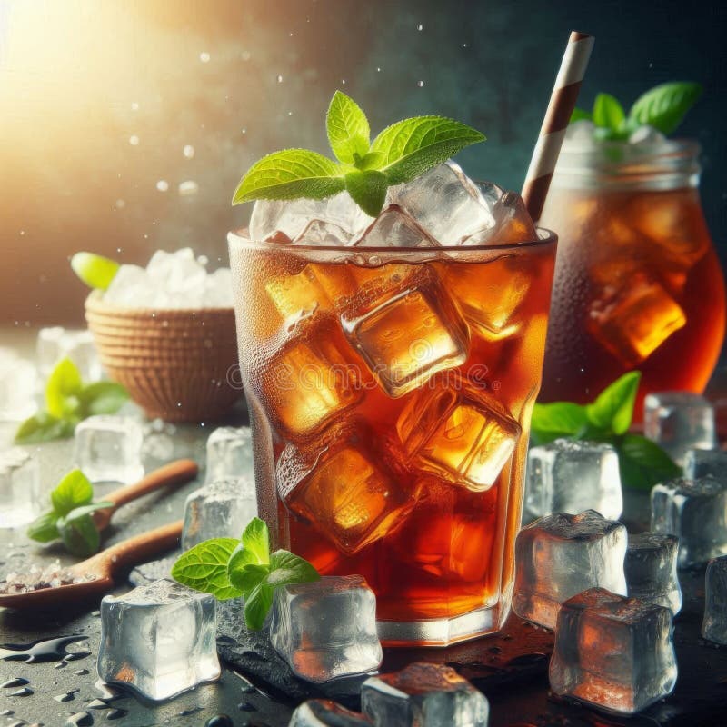 Chilled Iced Tea Surrounded by Ice Cubes, Perfect for a Cooling ...