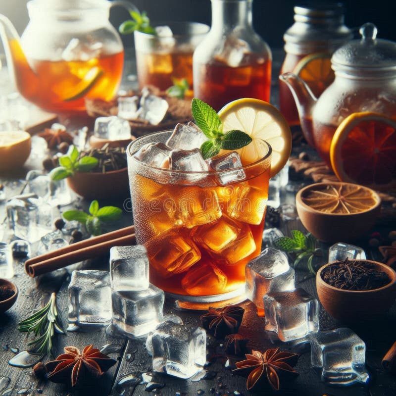 Chilled Iced Tea Surrounded by Ice Cubes, Perfect for a Cooling ...