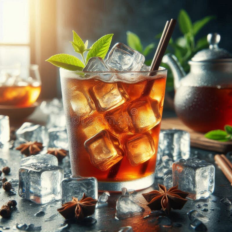 Chilled Iced Tea Surrounded by Ice Cubes, Perfect for a Cooling ...