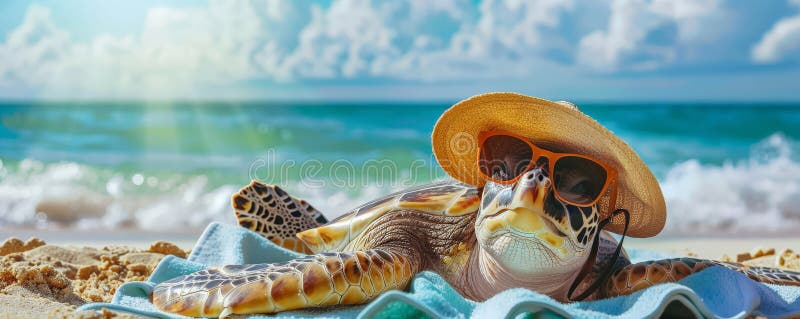 A Chilled-out Turtle Lying on Its Back on a Beach Towel, Sporting a ...