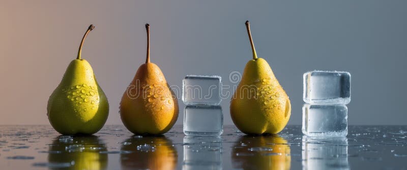 Chilled Pears. a Still Life of Refreshment with Ice Cubes, Drops, and ...