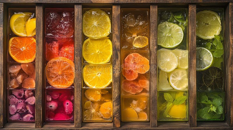Chilled Pressed Juice Crates with Seasonal Colors. Stock Photo - Image ...
