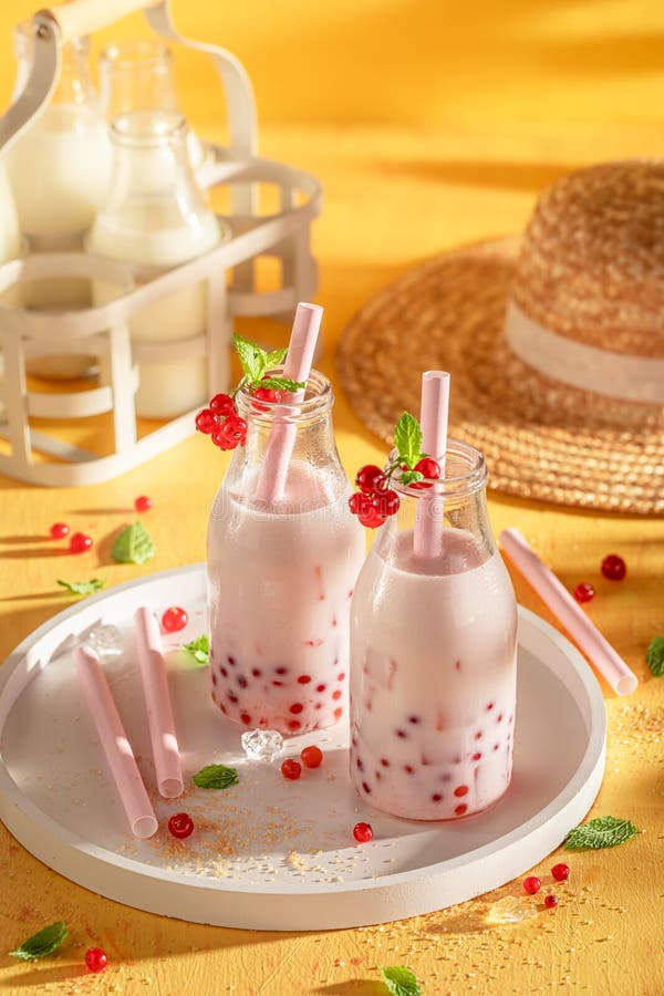 Chilled Red Currant Bubble Tea with Milkshake and Ice Stock Image ...