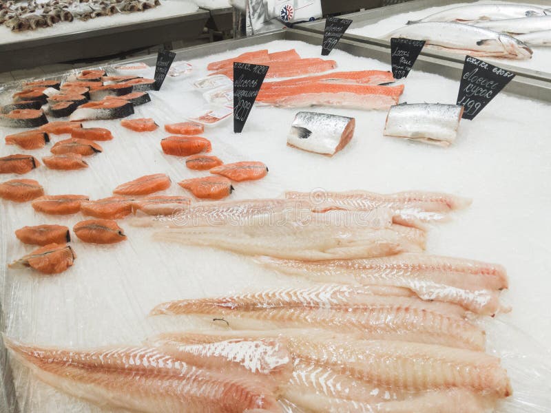 Chilled Red Fish Lying on the Counter of the Store Stock Image - Image ...