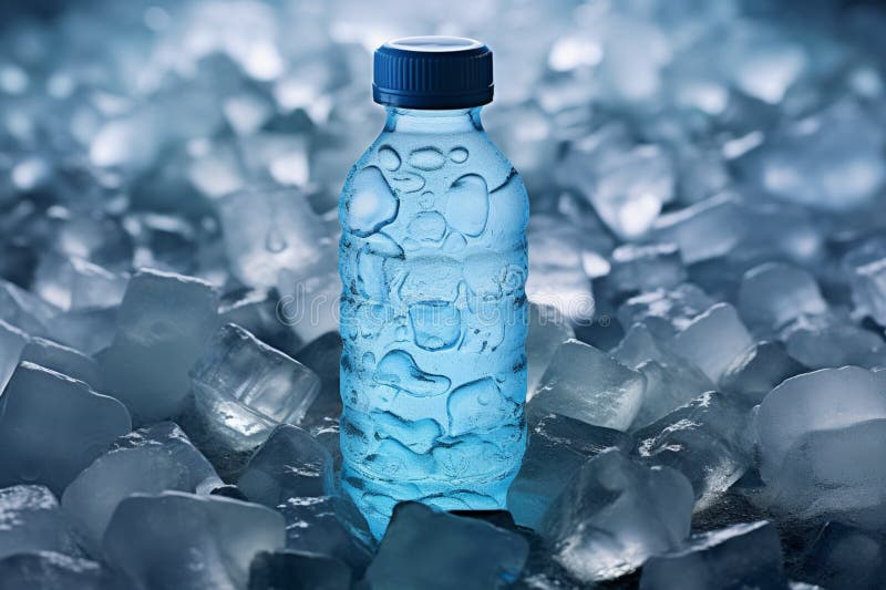 Chilled Refreshment Water Bottle Presented on a Bed of Ice Stock ...