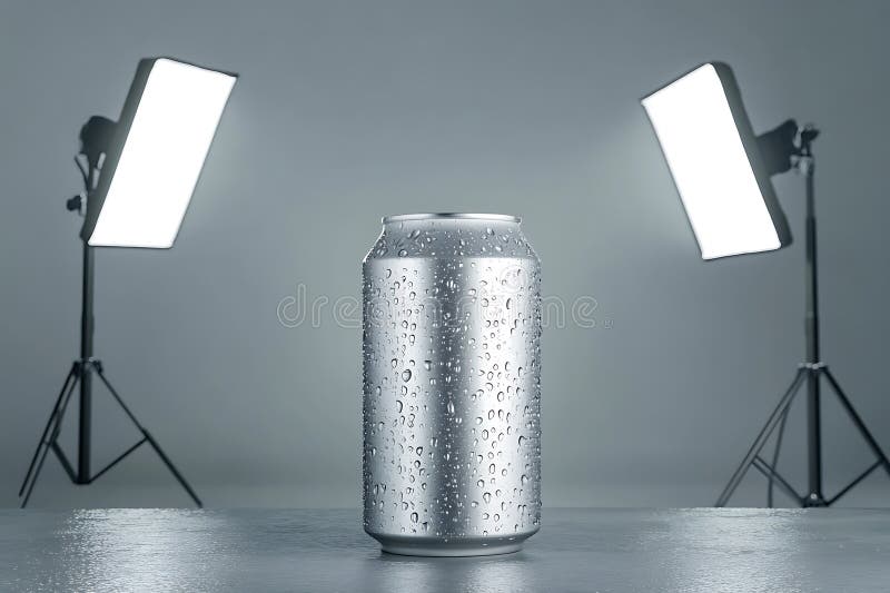 Chilled Silver Can with Water Droplets Under Studio Lighting, Wet ...