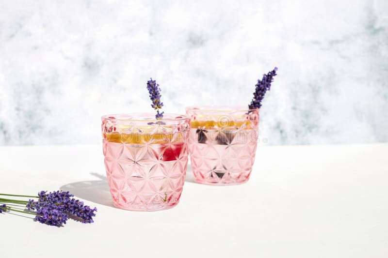 Chilled Soda Drink with Lemon and Lavender Sprig. Fresh Cool Summer ...