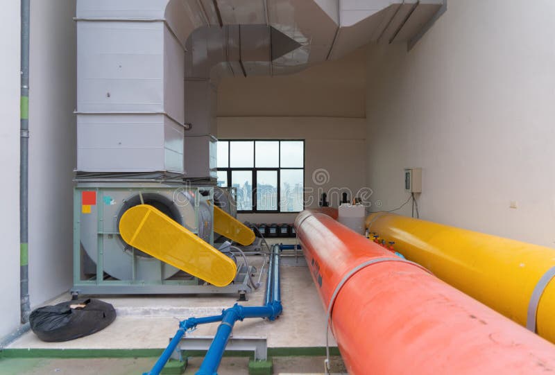 Chiller Tower or Cooling Tower on Rooftop of a Office Building. System ...
