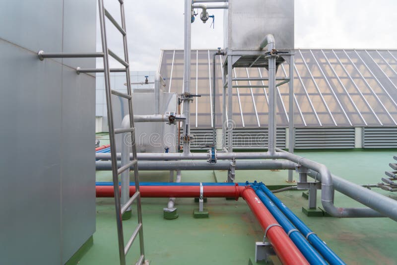 Chiller Tower or Cooling Tower on Rooftop of a Office Building. System ...