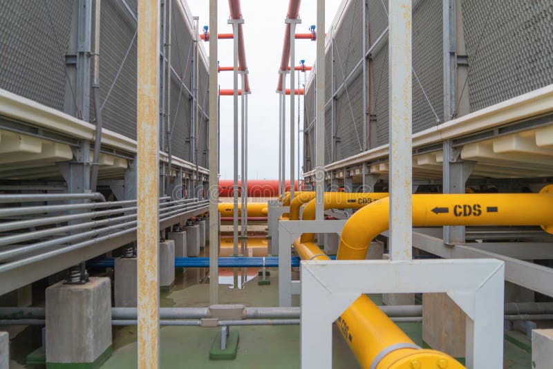 Chiller Tower or Cooling Tower on Rooftop of a Office Building. System ...