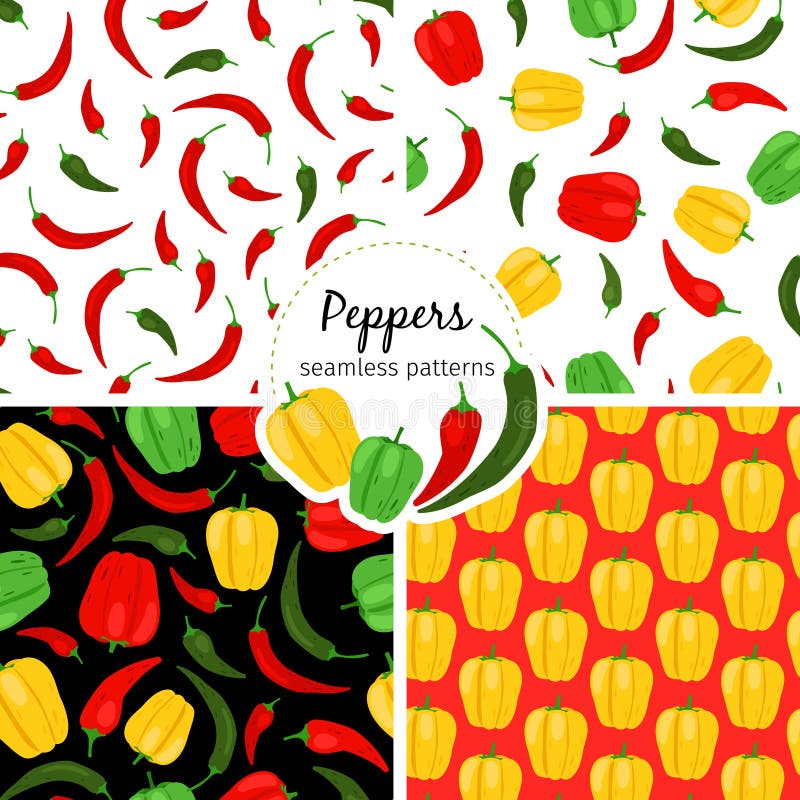 Chilli and Bell Pepper Patterns Stock Vector - Illustration of nature ...