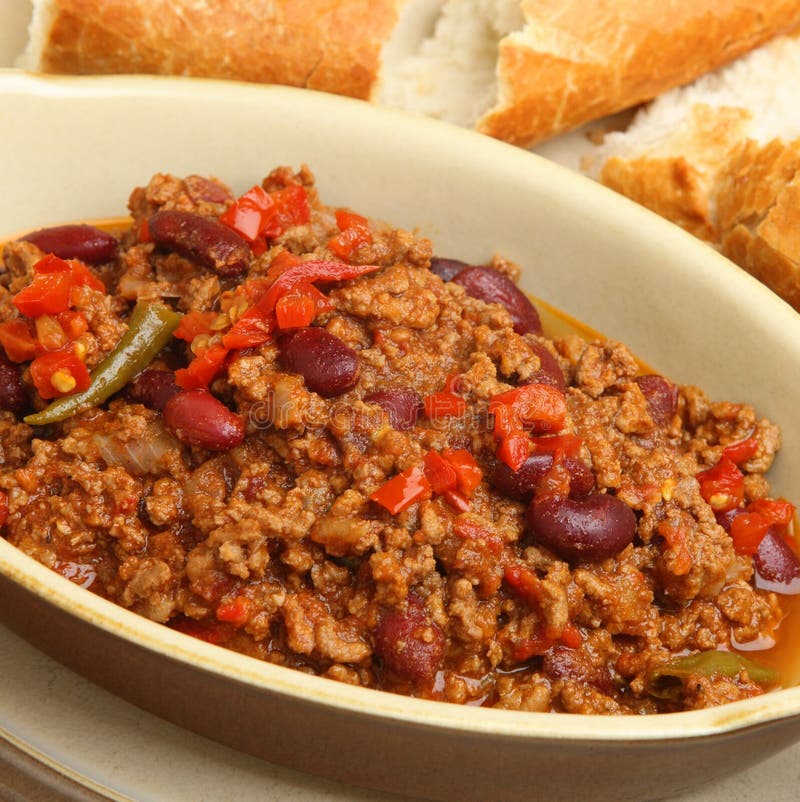 Chilli Con Carne with Crusty Bread Stock Image - Image of chlili ...