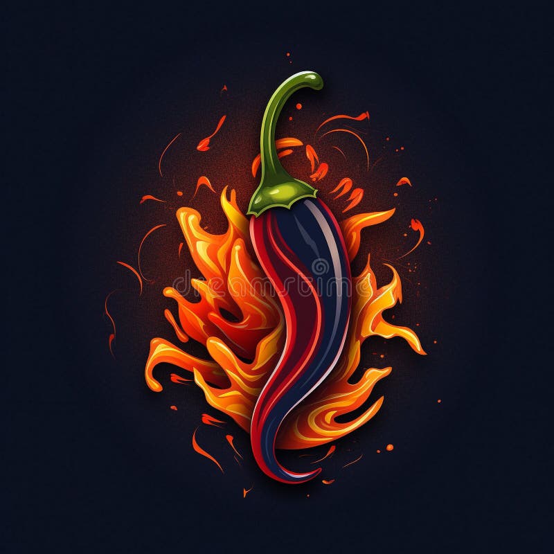 Chilli Hot Pepper Engulfed in Flames Stock Illustration - Illustration ...