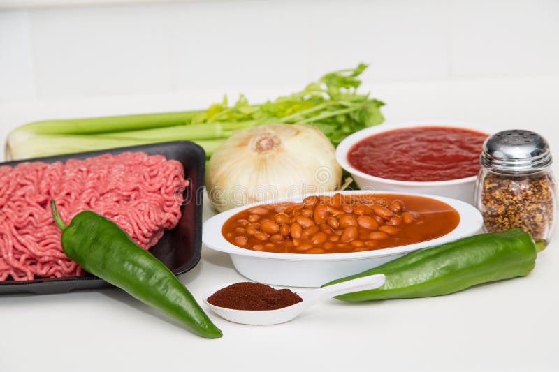 Chilli Making Ingredients on White Stock Photo - Image of celery, knife ...