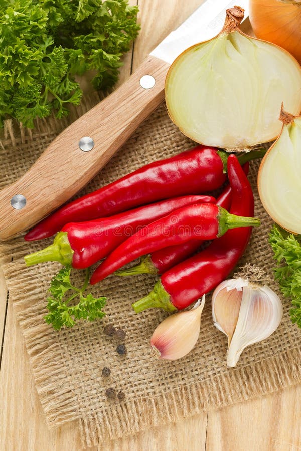 Chilli, onion and garlic stock photo. Image of aromatic - 27289928