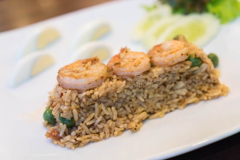 Chilli Paste Fried Rice with Prawn Stock Photo - Image of plate ...