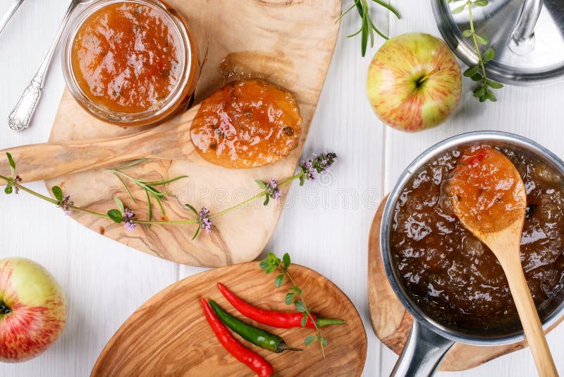 Chilli Pepper Apple Jam with Herbs Stock Image - Image of closeup ...