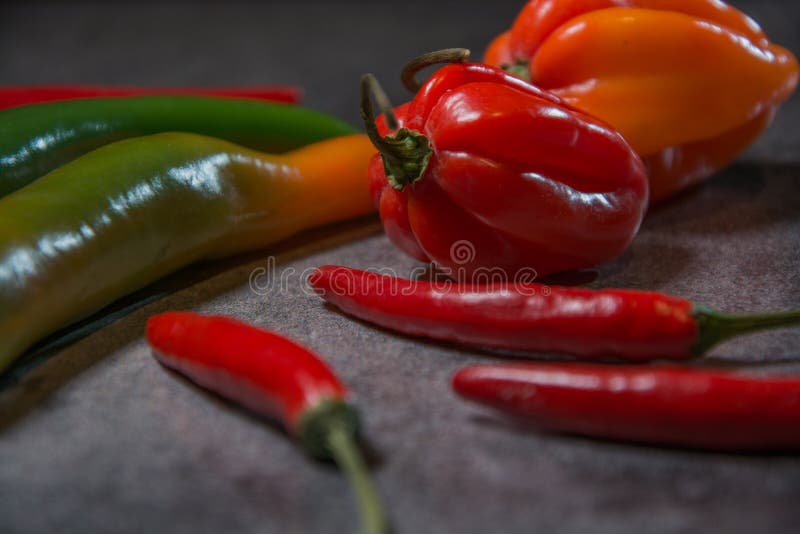 Chilli Pepper, Different Types and Colors, on Gray Background Stock ...