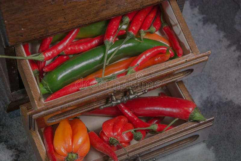 Chilli Pepper, Different Types and Colors, on Gray Background Stock ...