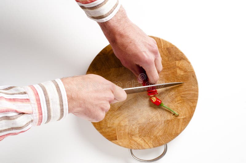 Chilli Pepper and Knife on Chopping Board Stock Image - Image of copy ...