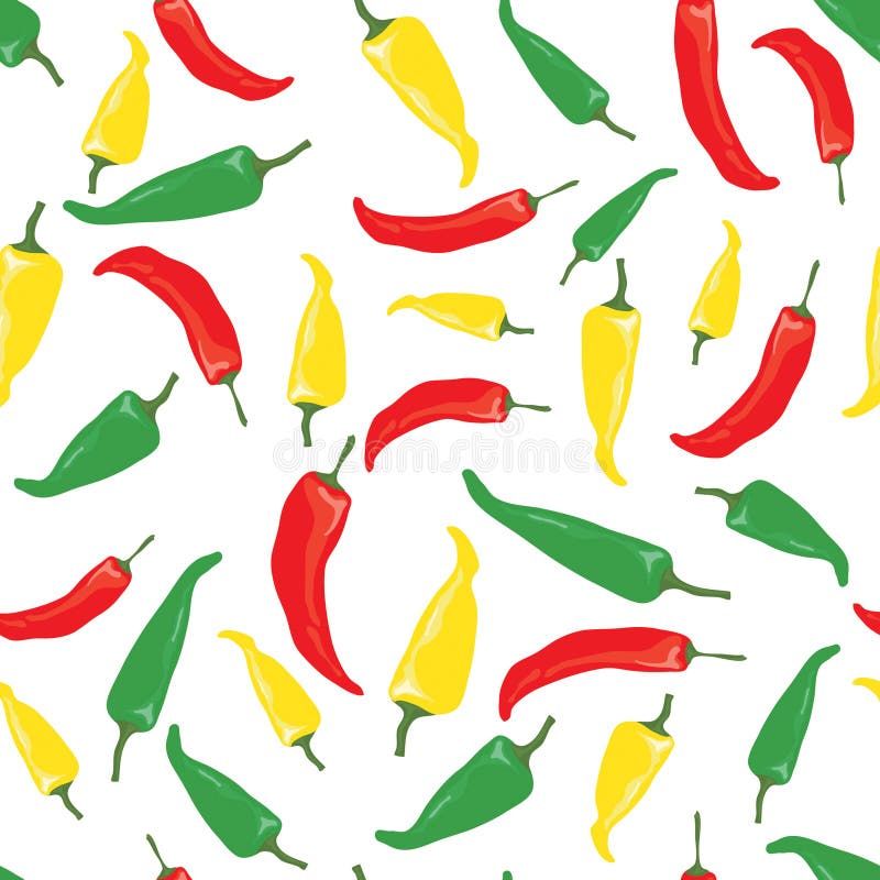 Watercolor Hand Drawn Seamless Pattern with Red Chilli Pepper. Stock ...