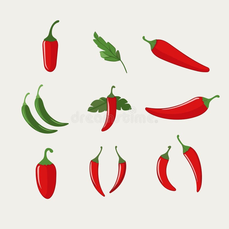 Chilli Pepper Set Vector Flat Minimalistic Isolated Illustration Stock ...