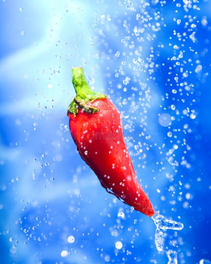 Chilli Pepper in a Water Splash Stock Photo - Image of falling, flow ...