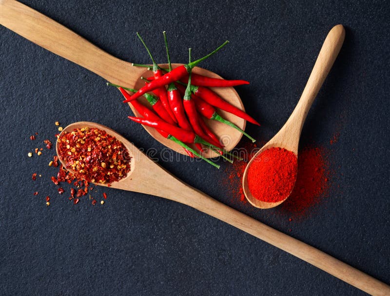 Chilli, Red Pepper Flakes and Chilli Powder Stock Photo - Image of ...