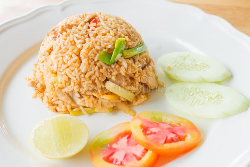 Chilli Rice Fried with Chicken Stock Image - Image of lunch, slice ...