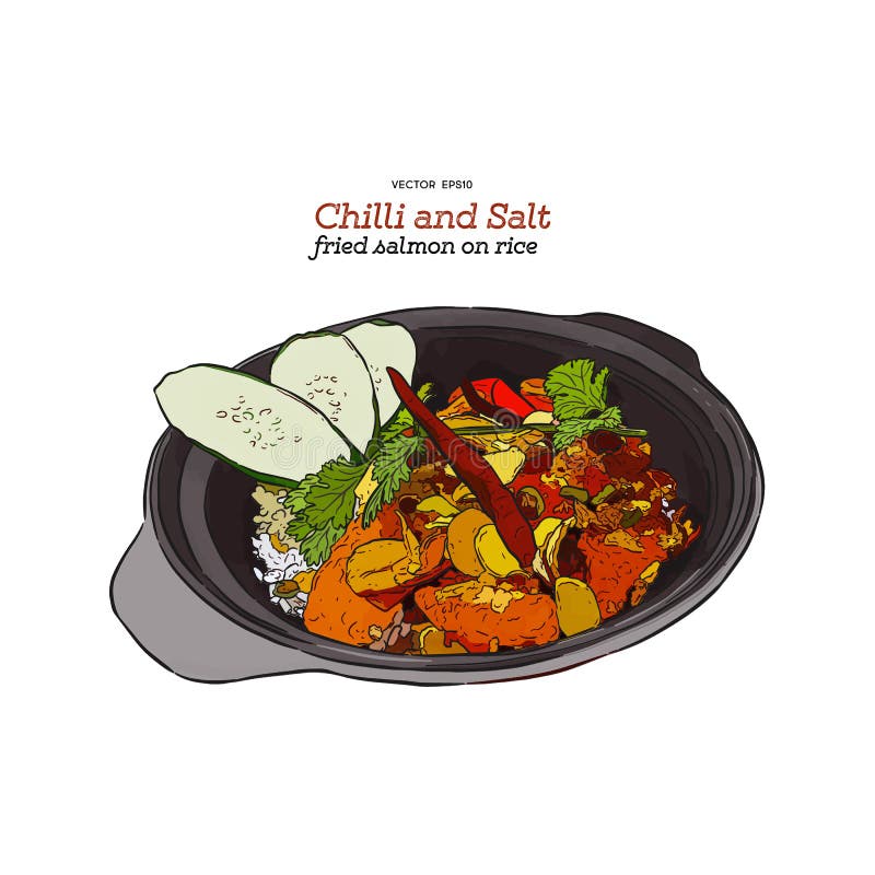 Chilli and Salt Fried Salmon on Rice, Vector Stock Vector ...