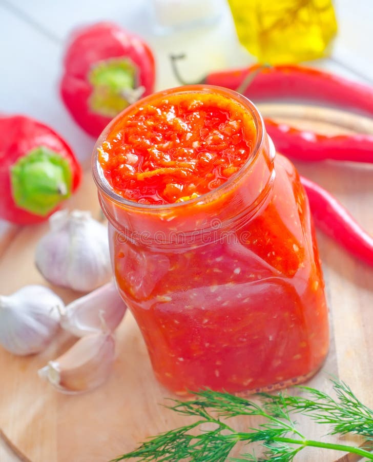 Jar of Home Made Classic Spicy Tomato Salsa Stock Photo - Image of ...