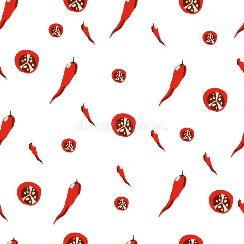 Chilli Seamless Pepper Pattern Hand Drawn Stock Vector - Illustration ...