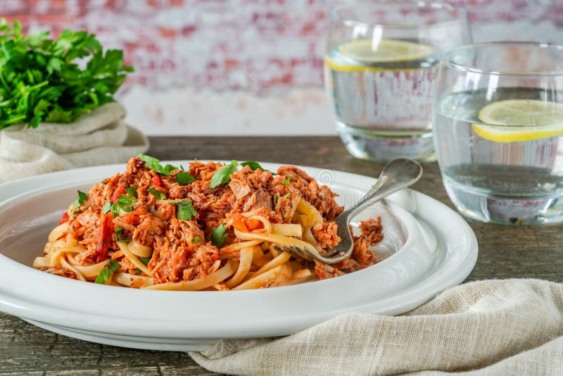 Chilli tuna with pasta stock photo. Image of traditional - 281409354