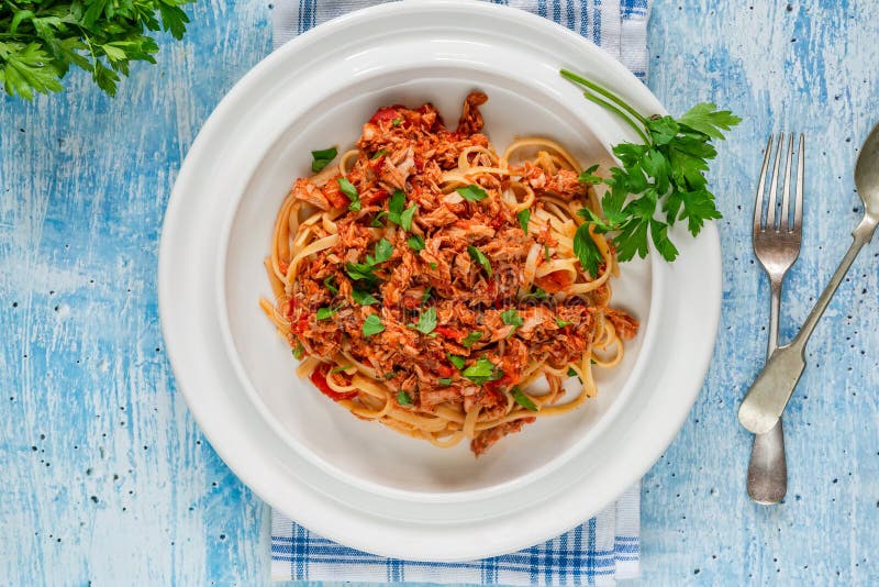 Chilli tuna with pasta stock photo. Image of dish, recipe - 281409254
