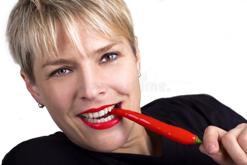 Chilli stock photo. Image of young, blond, portrait, fruit - 46842322