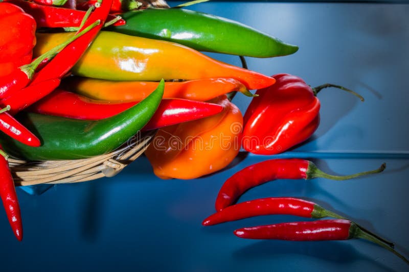 Chillies, Different Types and Colors in the Foreground Stock Photo ...
