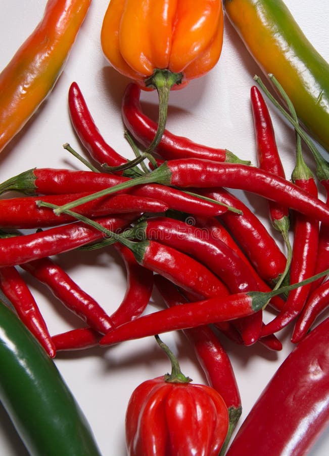 Chillies, Different Types and Colors in the Foreground Stock Photo ...