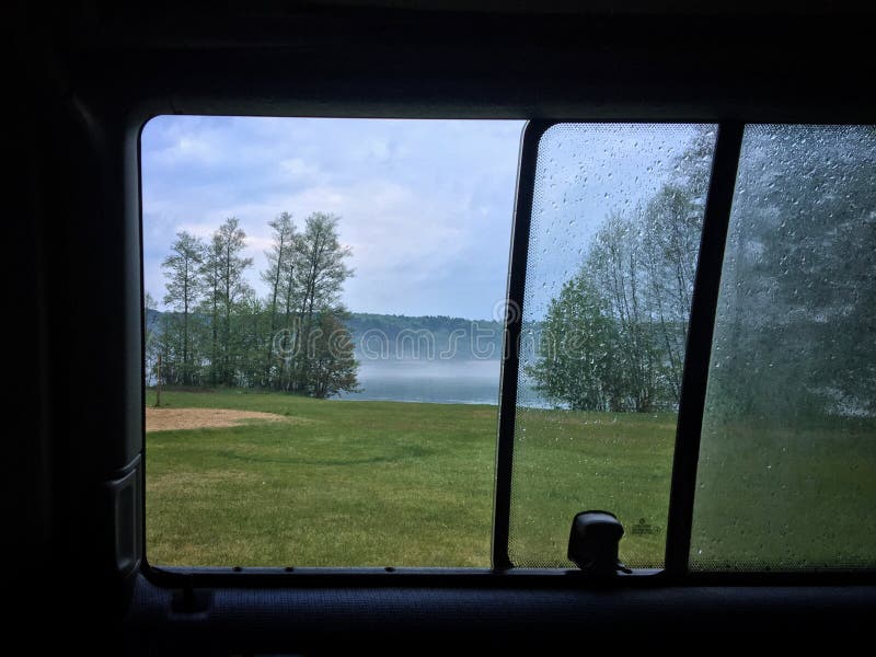 Chilling in the Camper Van during Rain Stock Image - Image of drop ...