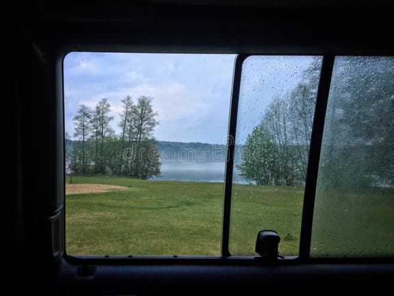 Chilling in the Camper Van during Rain Stock Image - Image of drop ...