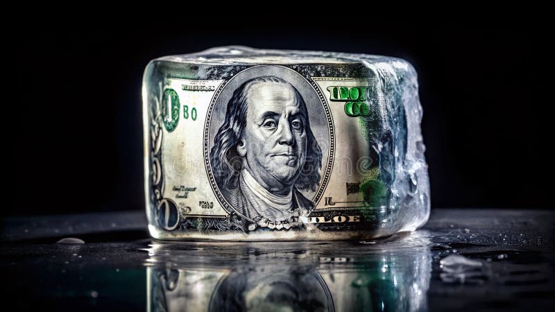 A Chilling Currency Frozen Dollar Bill in an Ice Cube on a Dark ...