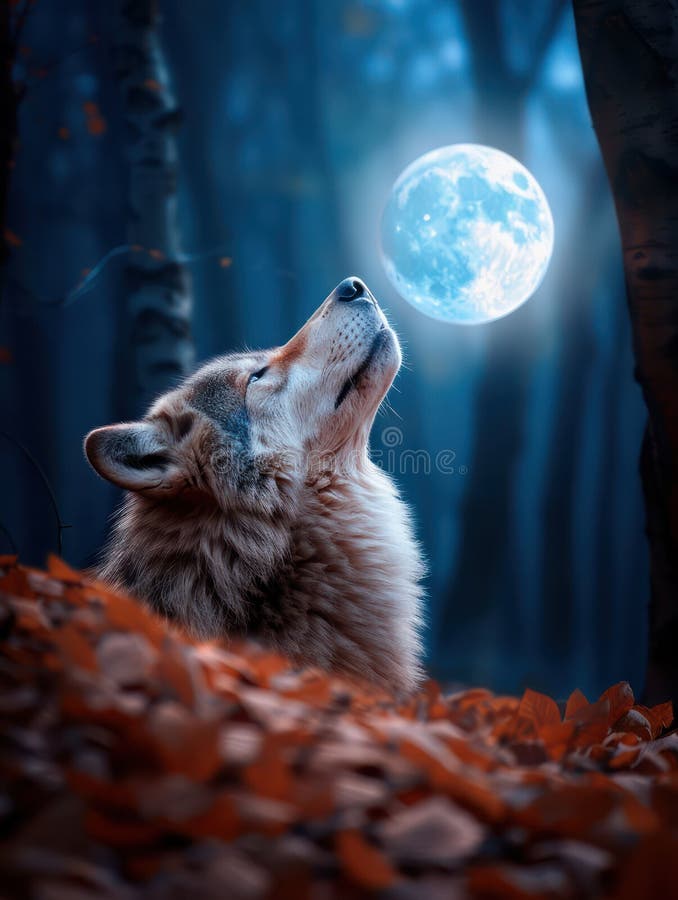 Scary Werewolf Howling at the Moon in Eerie and Dark Forest on ...
