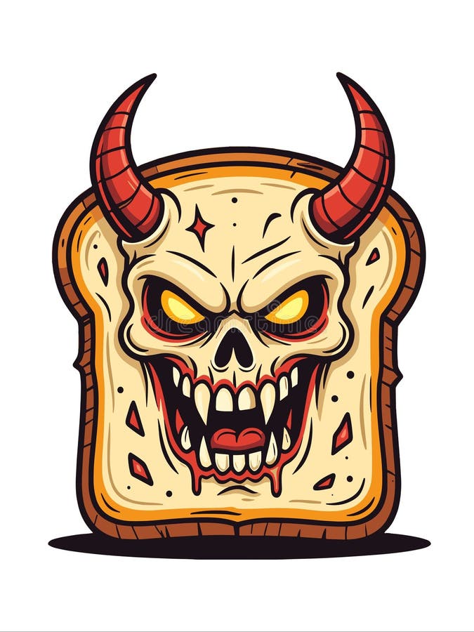Demon Skull Bread Slice Horror Halloween Tattoo Print Stock Vector ...
